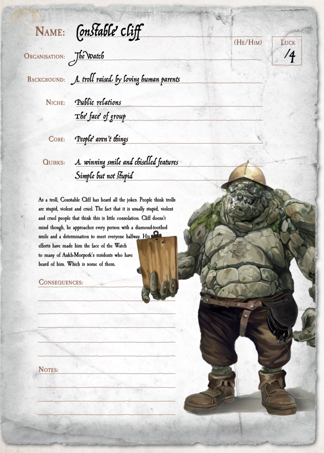 Example Character Constable Cliff | Dungeon Mister